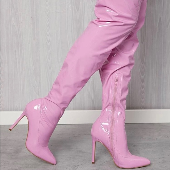 Shoes | Barbie Bubblegum Pink Latex Stiletto Thigh High Boots | Poshmark